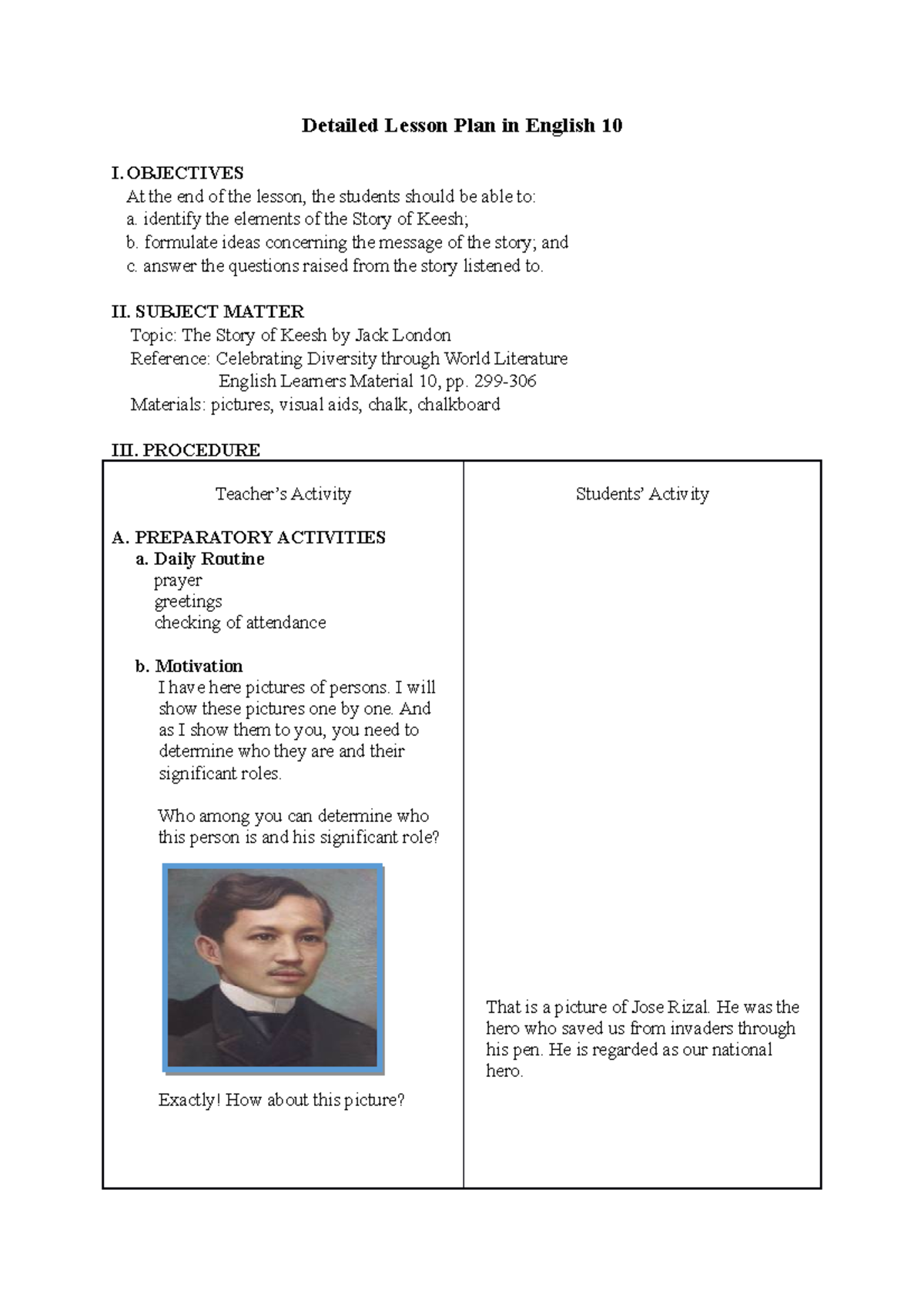 1 The Story of Keesh-1 - Lecture notes 1 - Detailed Lesson Plan in ...