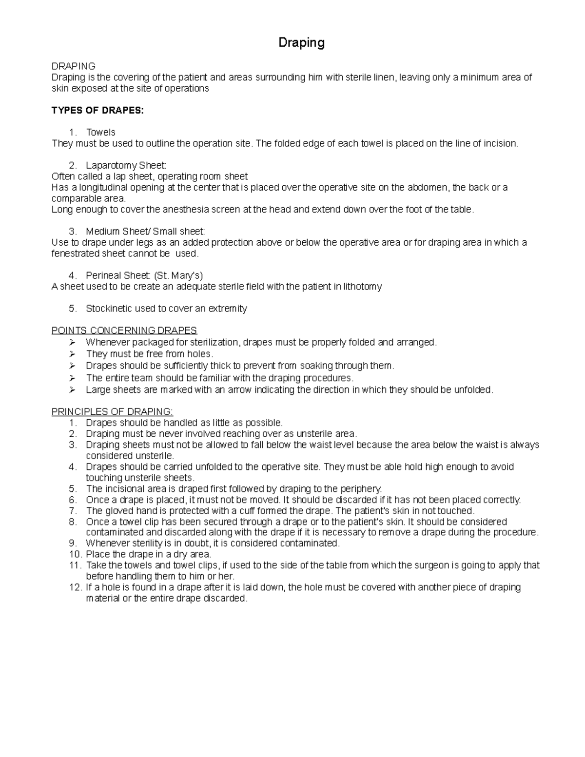 10316222 - Nursing Notes on Draping Techniques and Principles - Studocu