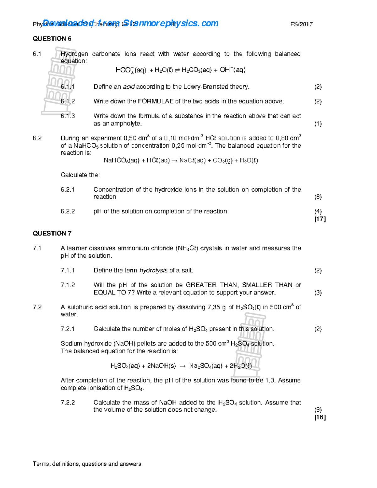 FS Physical Sciences P2 Gr 12 Terms & Definitions Study Guide 2017 ...