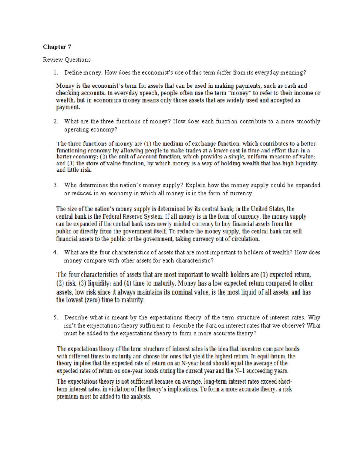 Chapter 7 - Money and Monetary Policy Review Notes - Studocu