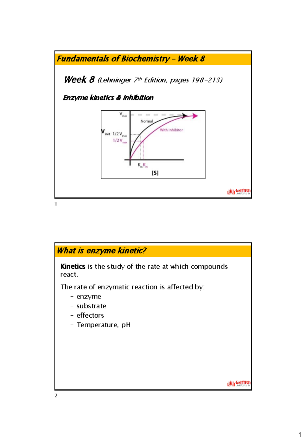 1014NSC Biochemistry - Enzyme Kinetics Overview - Week 8 - Studocu