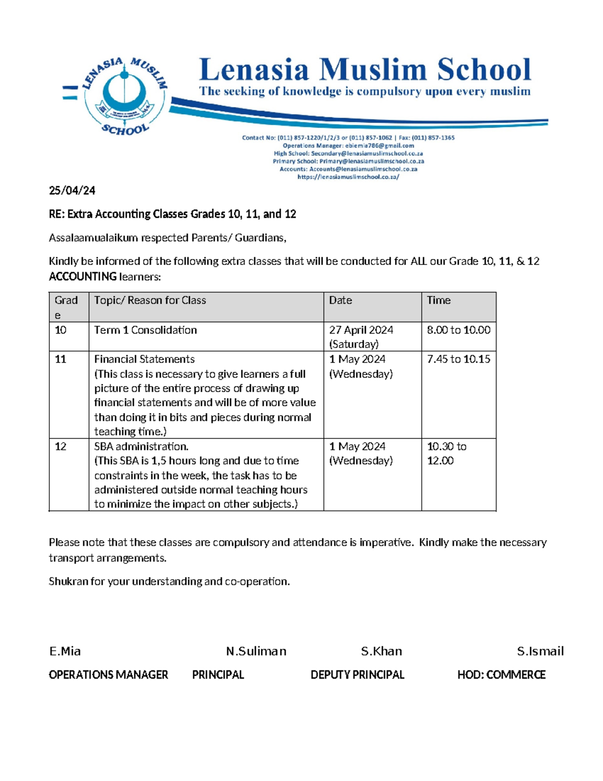 Accounting Extra Classes for Grades 10-12 - April 2024 - Studocu