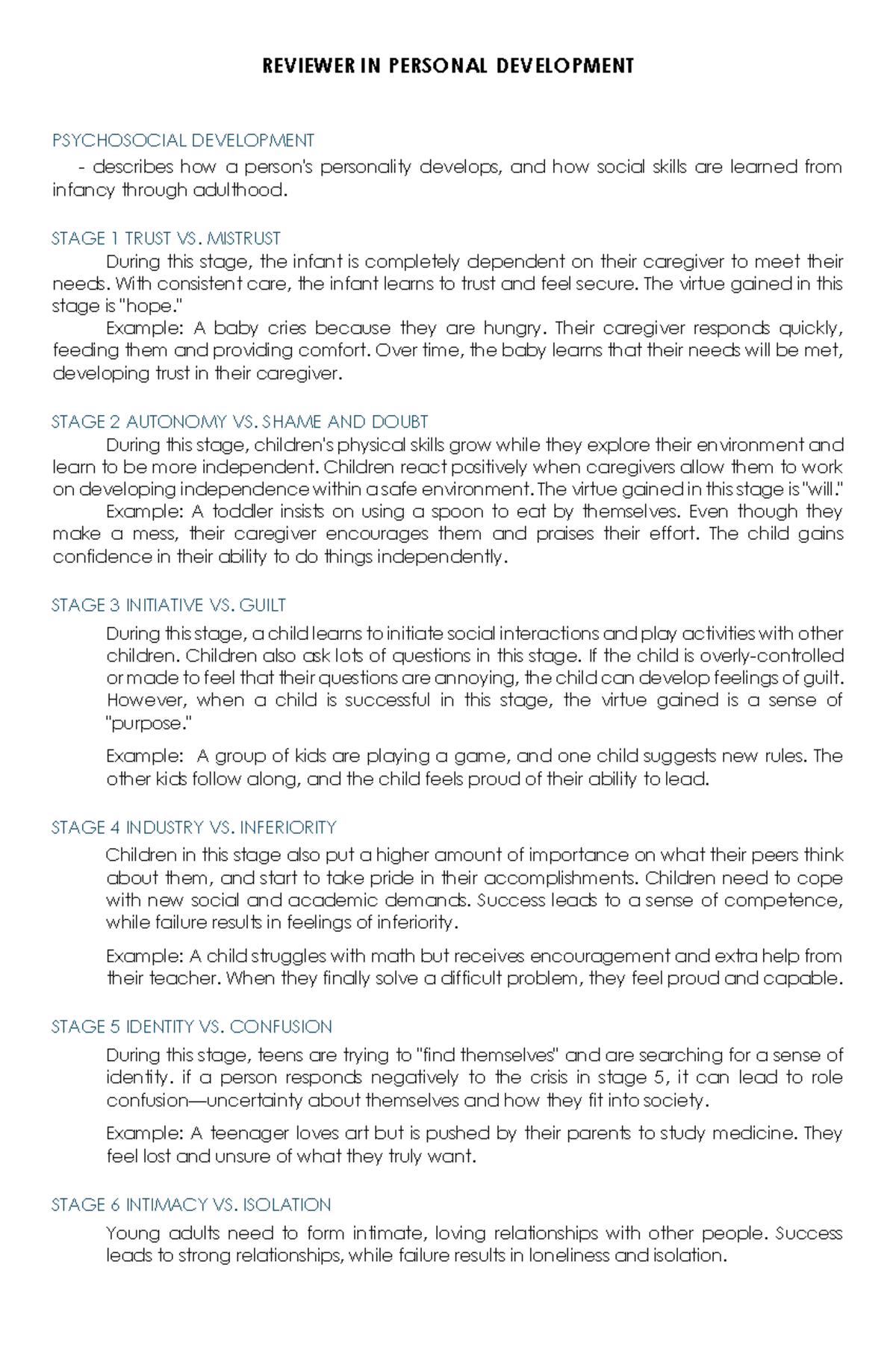 Reviewer in Personal Development (PerDev 3rd Q Finals) - Studocu