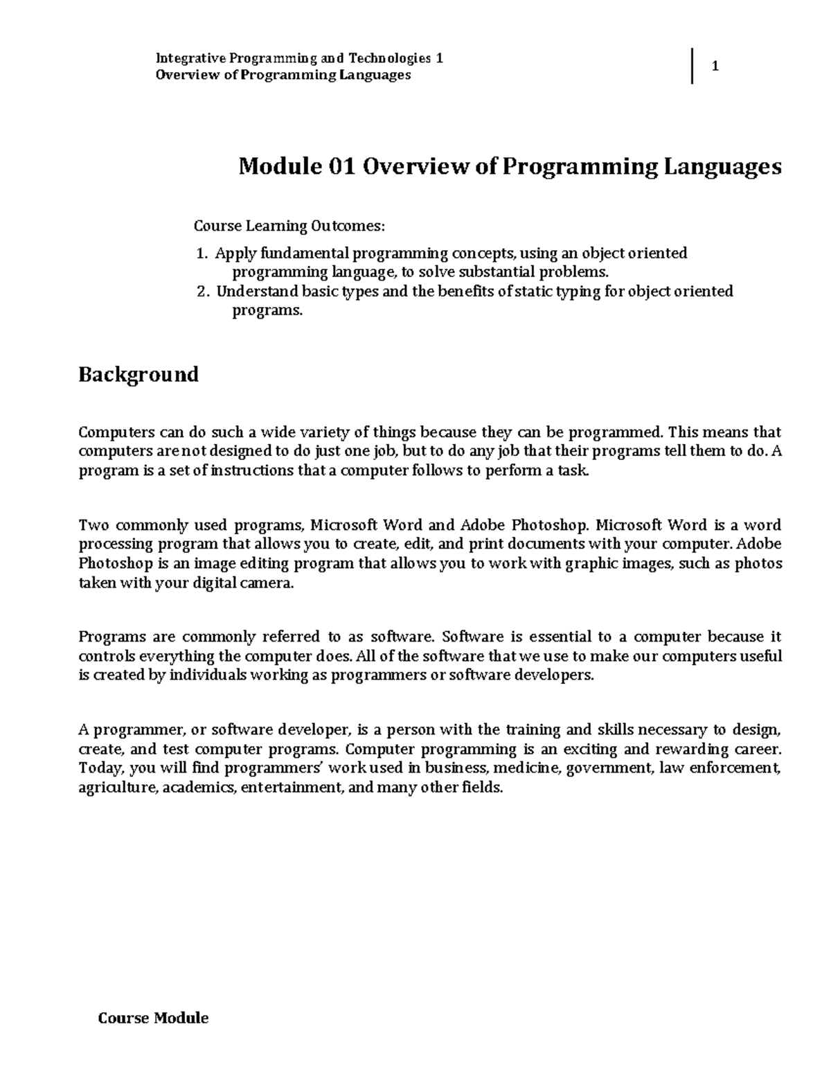 Overview of Programming Languages - Apply fundamental programming ...