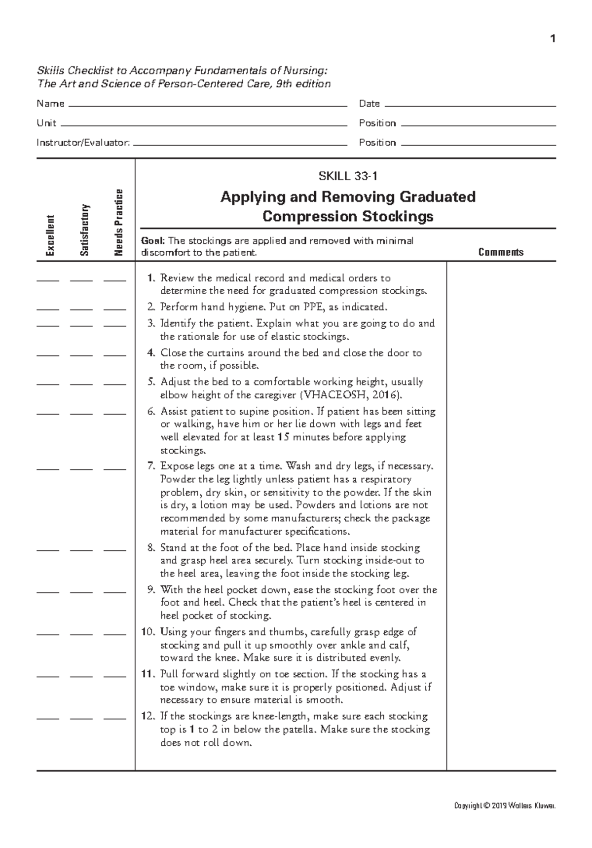 Applying.Removing compression stockings - 1 Skills Checklist to ...