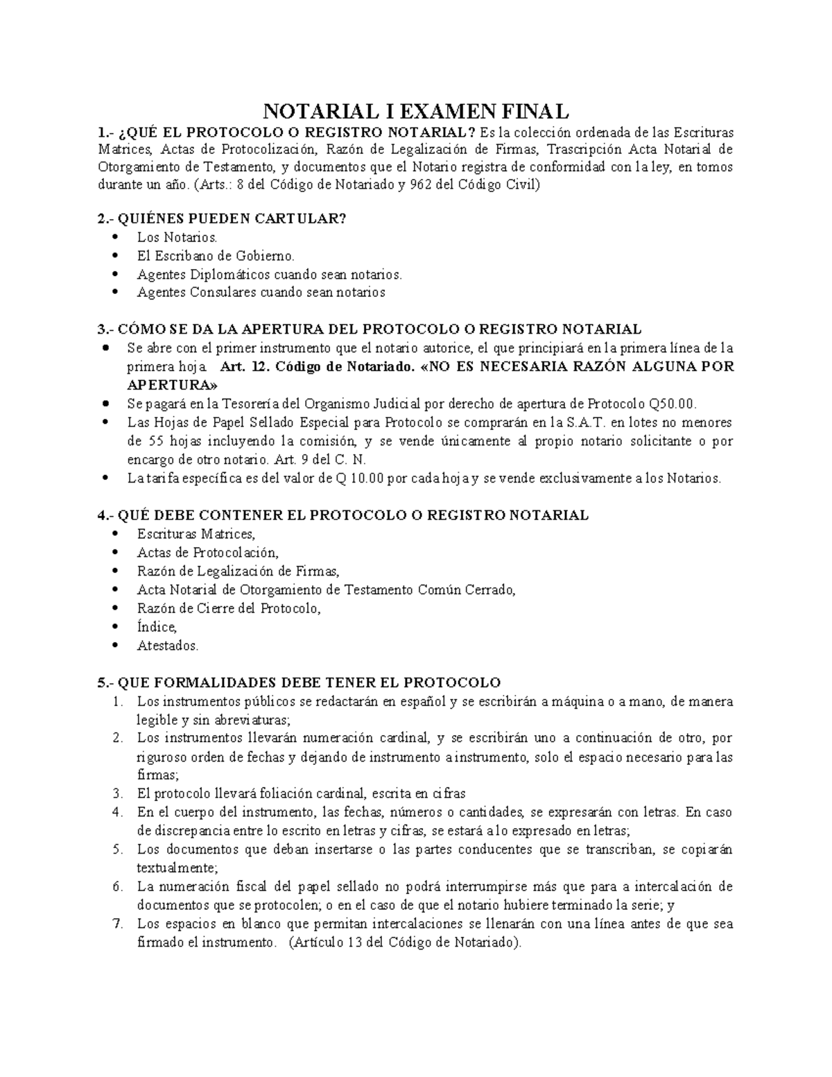 NOTARIAL I EXAMEN FINAL: PROTOCOLO Y REGISTRO NOTARIAL - Studocu
