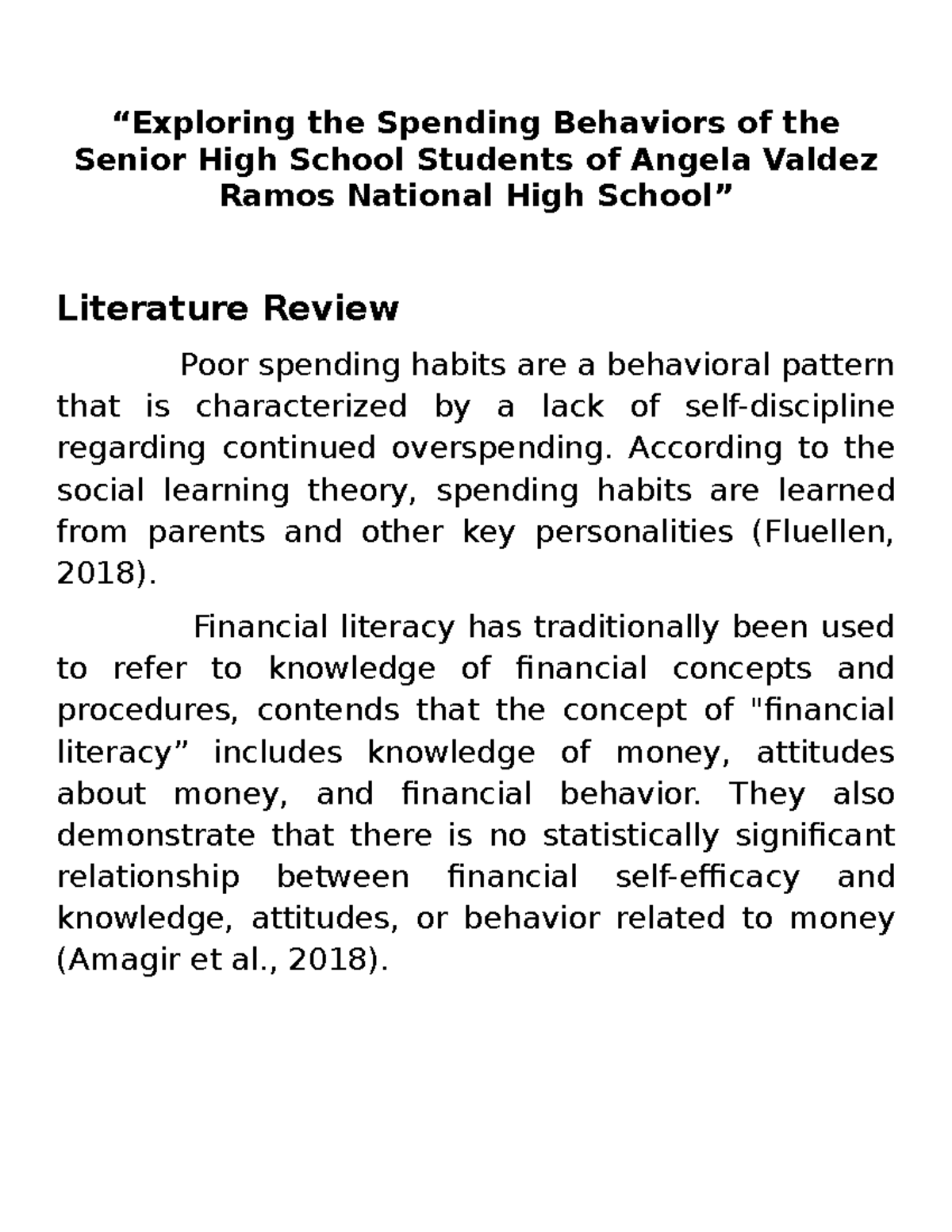 Literature Review on Spending Behaviors of Senior High Students - Studocu