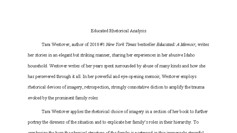 Rhetorical Analysis of "Educated" by Tara Westover - Studocu