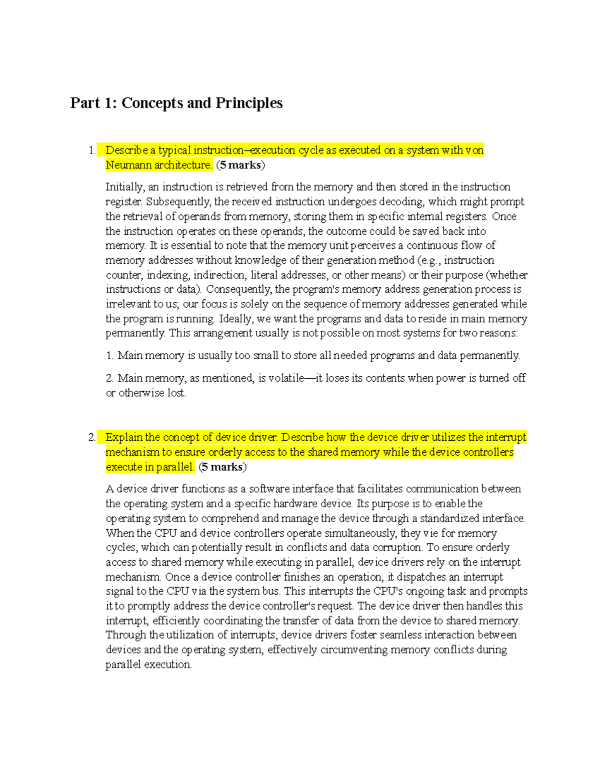 COMP 314 - Assignment 1 - Part 1: Concepts and Principles Describe a typical instruction ...