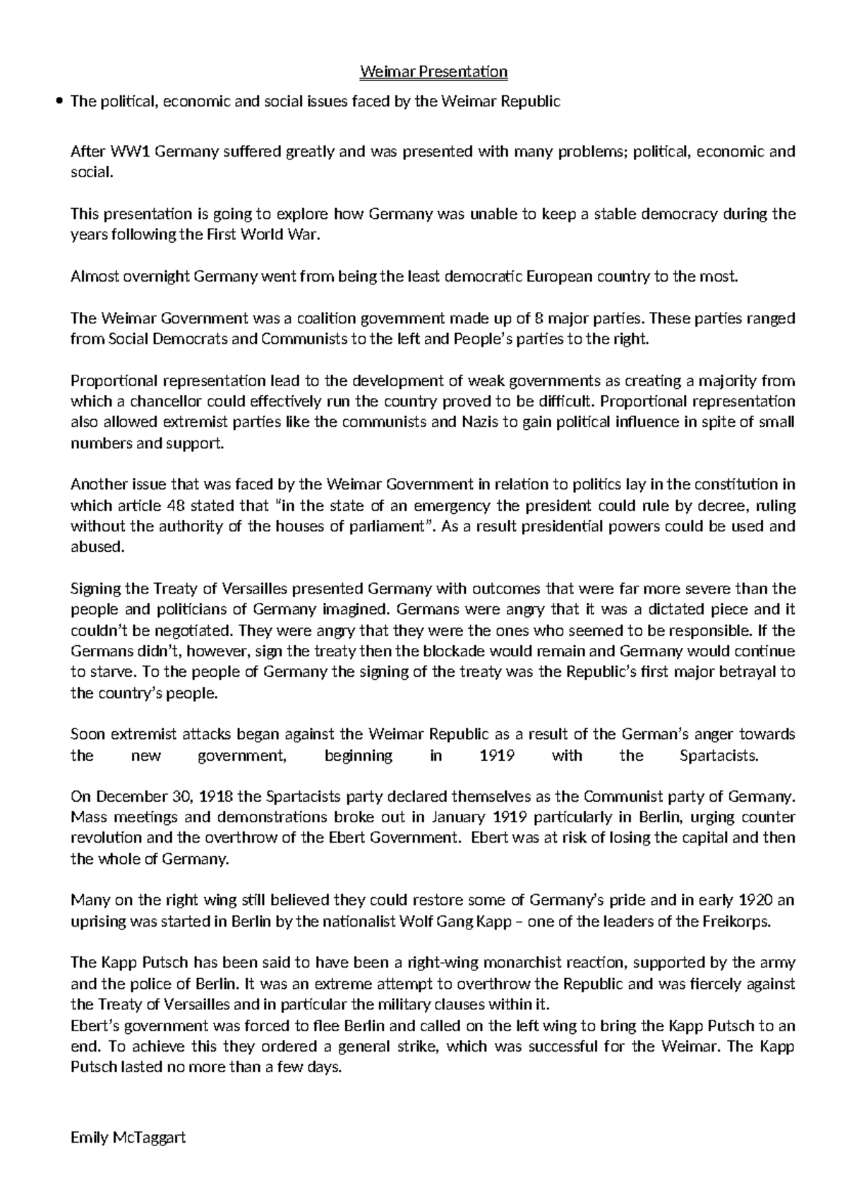 Modern History Notes - Weimar Republic: Political & Economic Challenges ...