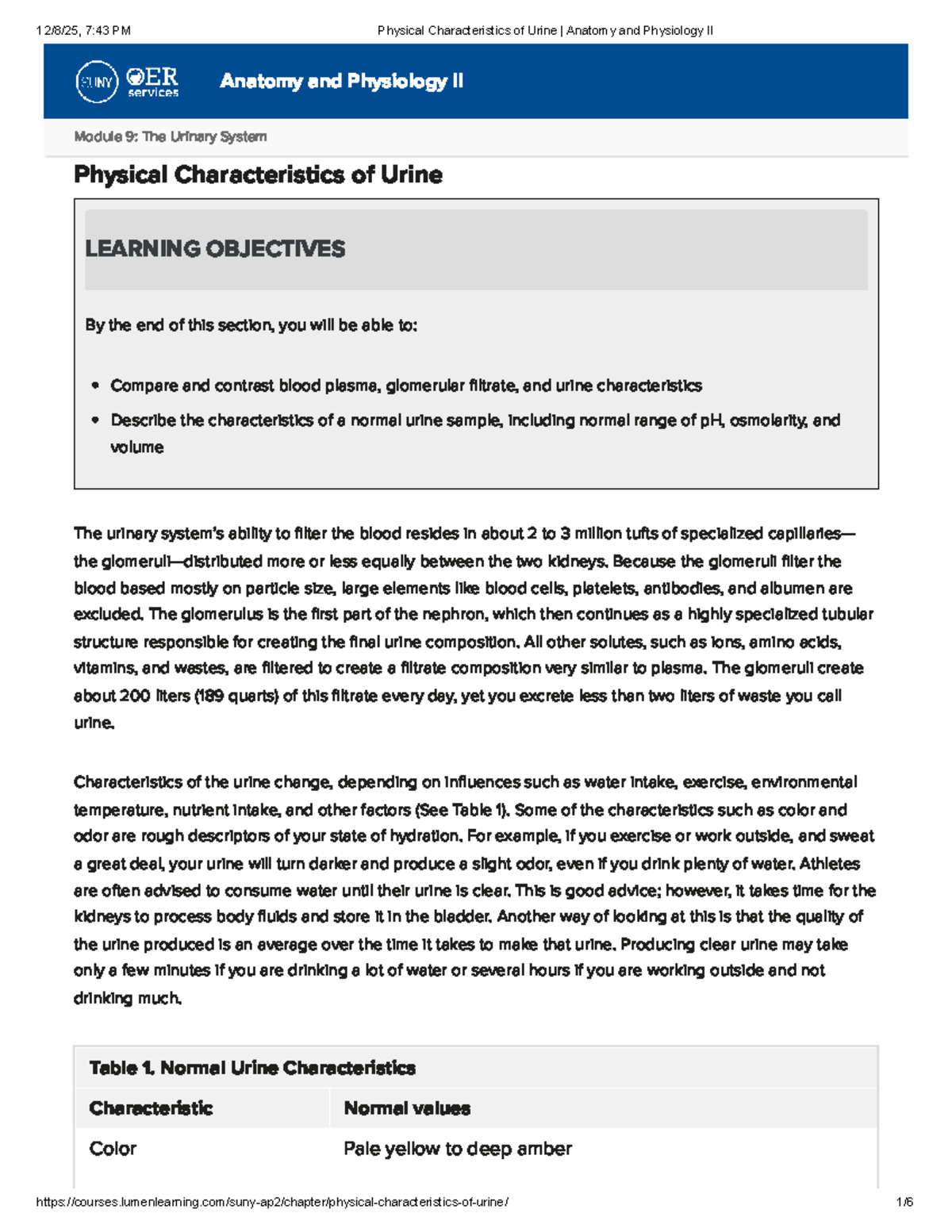 Physical Characteristics of Urine: A&P II Module 9 Overview - Studocu