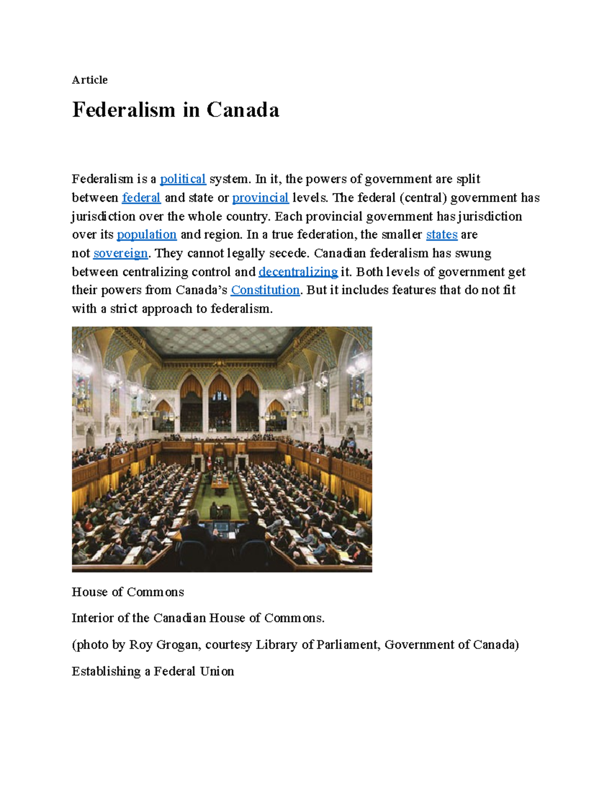 Canada's Federalism: A Classroom Assignment Overview - Studocu