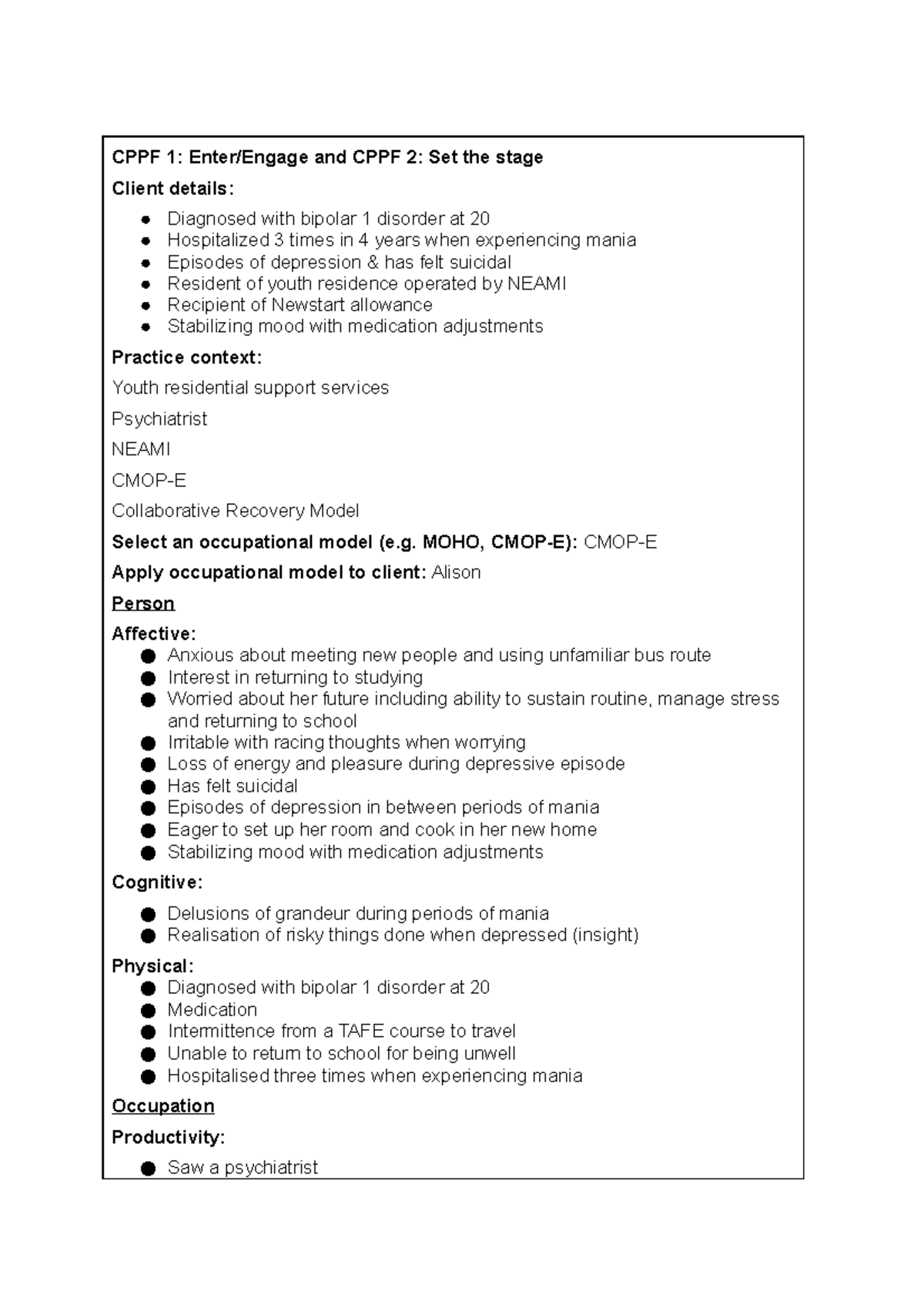 Alison Case conference - CPPF 1: Enter/Engage and CPPF 2: Set the stage ...