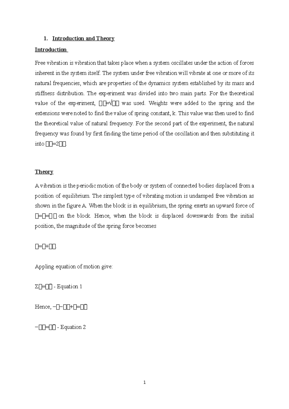 Free Vibration Lab Report - Analysis of Spring Constant & Frequency ...