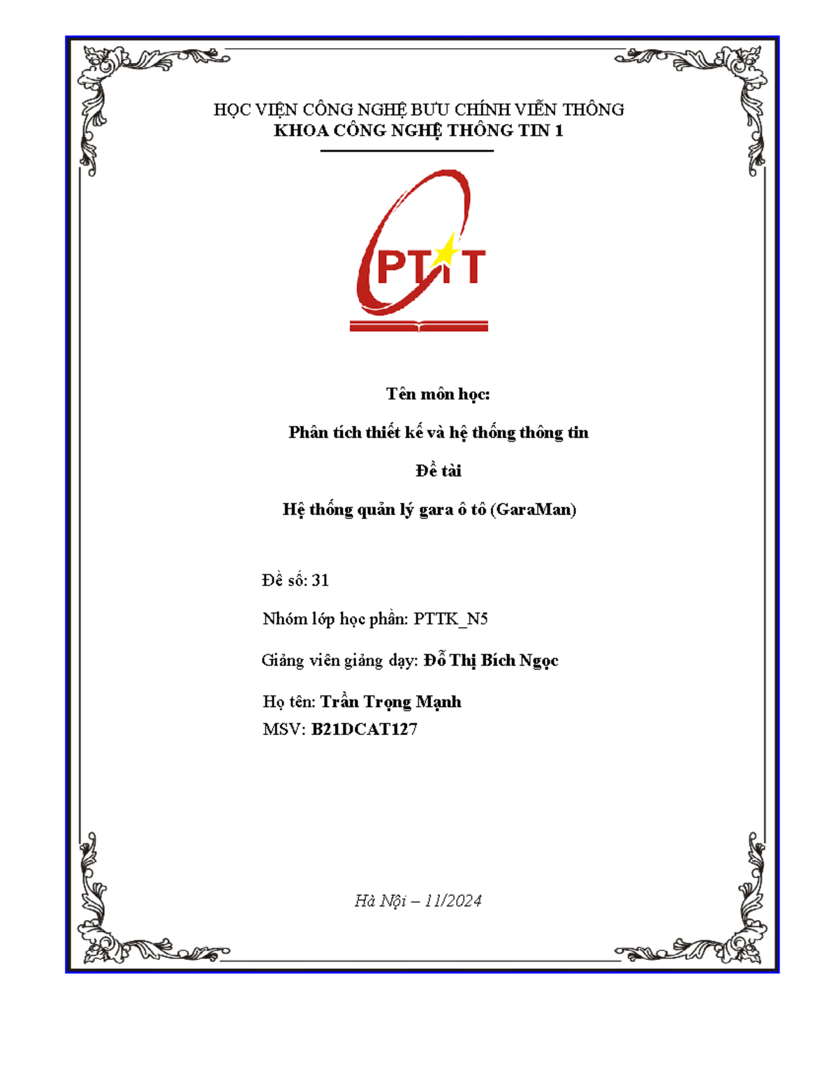 31D21DCAT127 - Đề Tài Phân Tích Thiết Kế Hệ Thống Gara Ô Tô (GaraMan ...