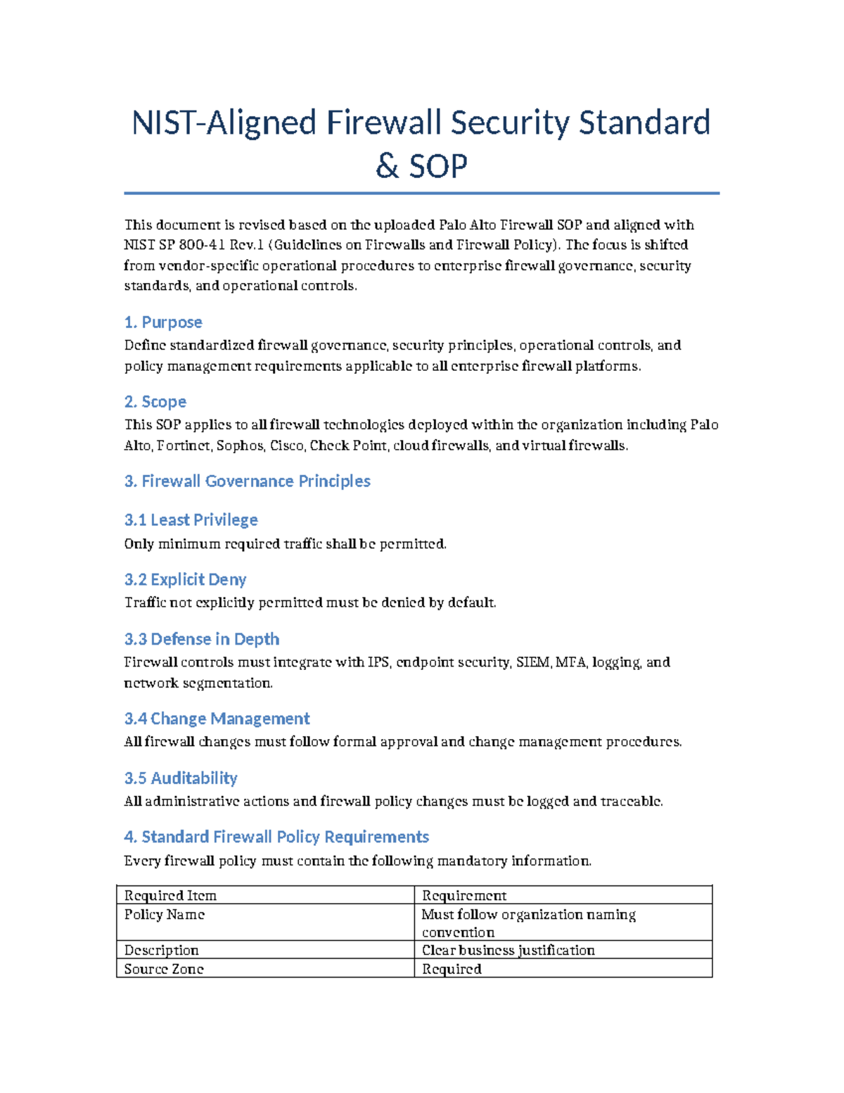 NIST Aligned Firewall Security Standard SOP - Studocu