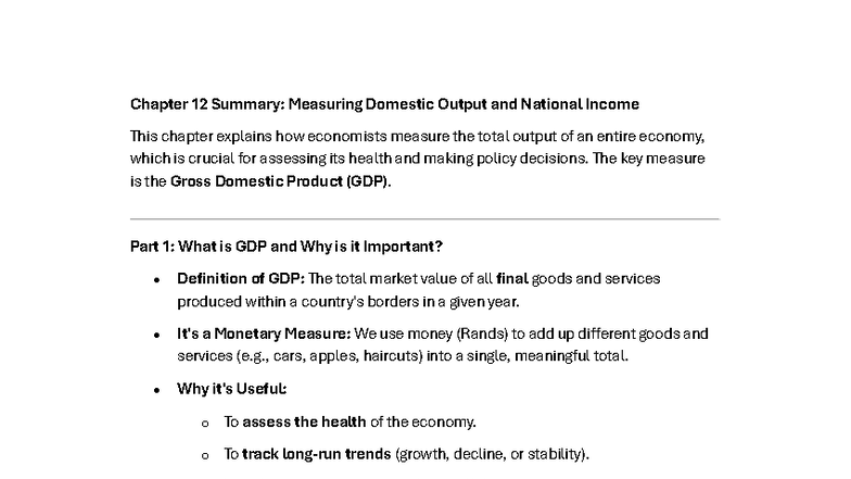 Chapter 12 Notes: Measuring Domestic Output & National Income - Studocu