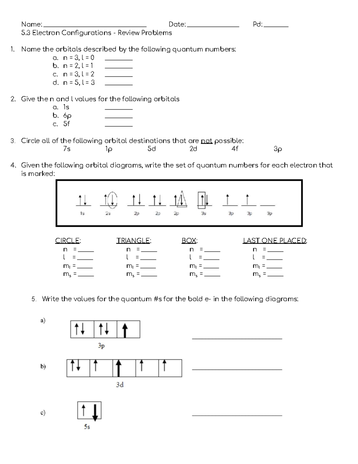 Electron Configuration Review Problems (Chem 101) - Studocu