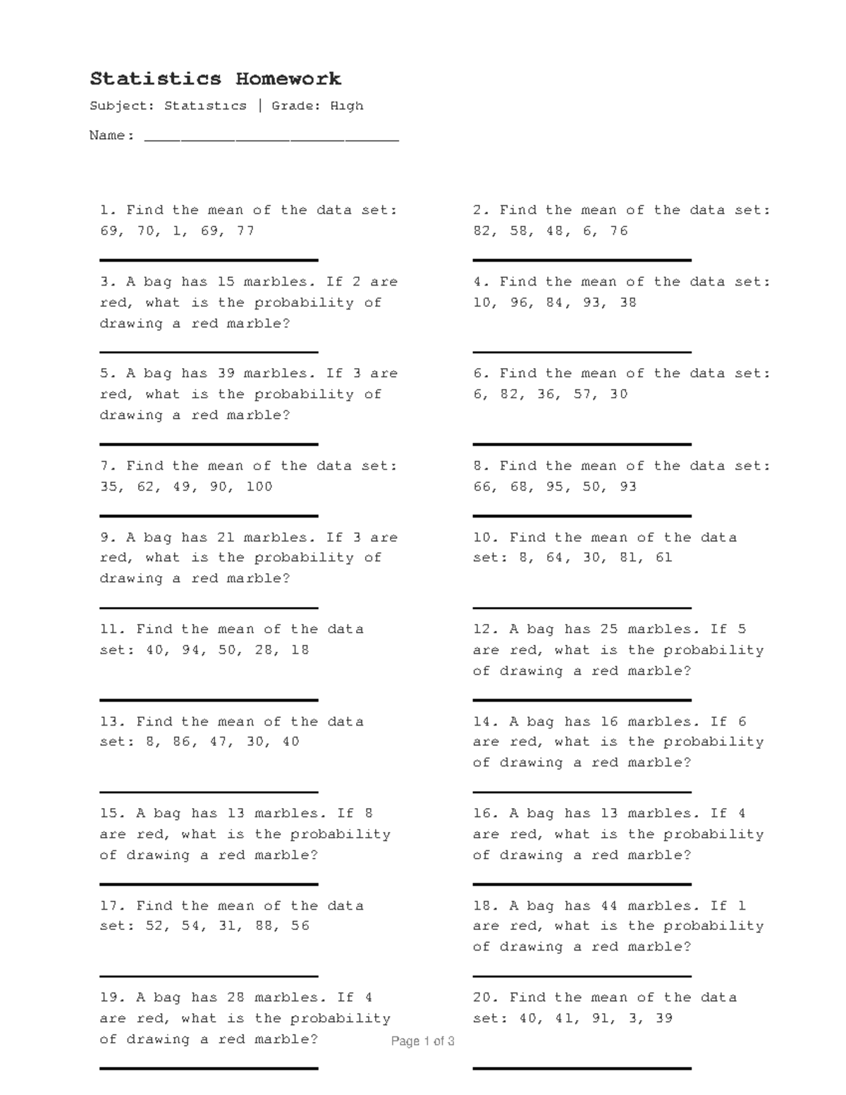 Statistics Homework 4 - Mean & Probability Problems - Studocu
