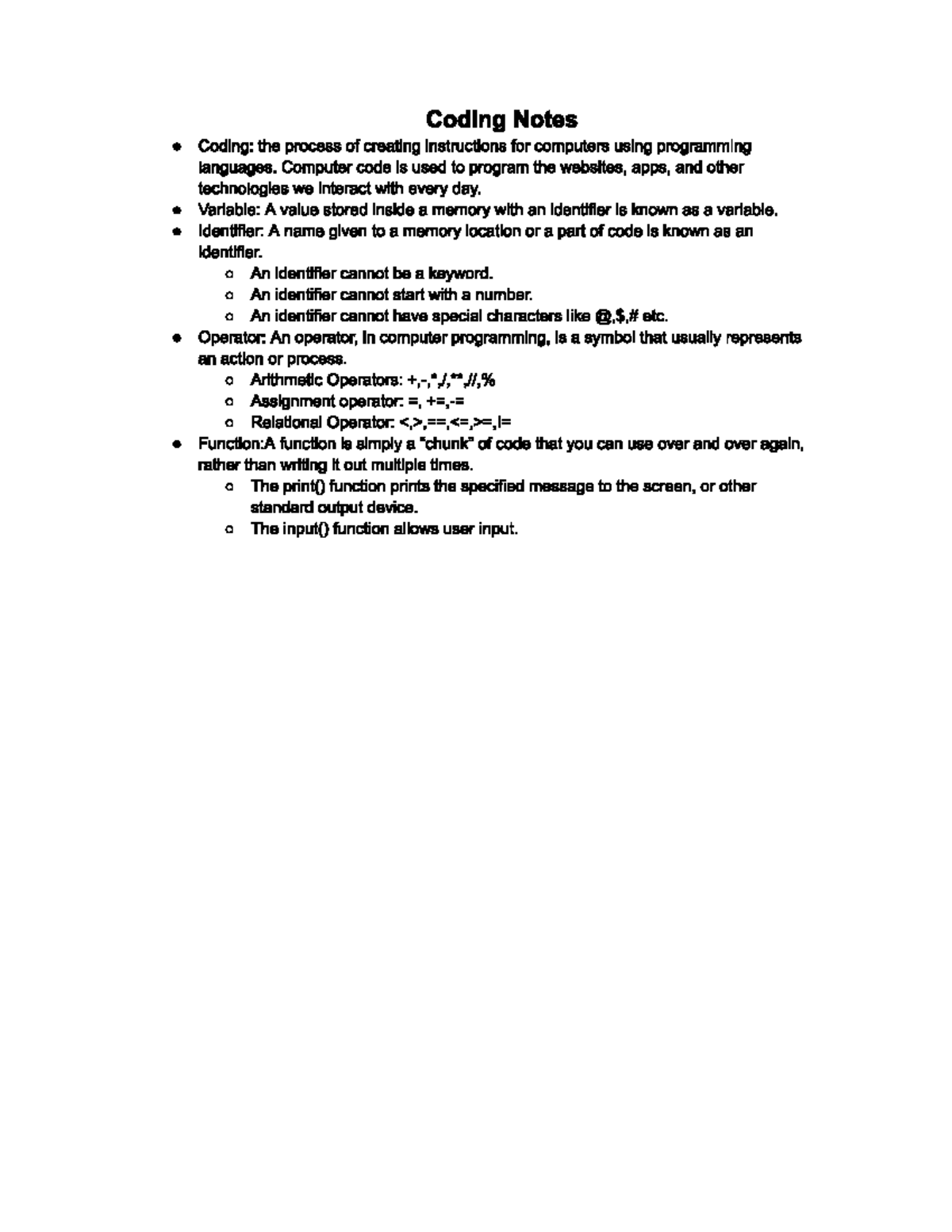 Class VIII Coding Notes - Google Docs - Coding Notes Coding: the ...