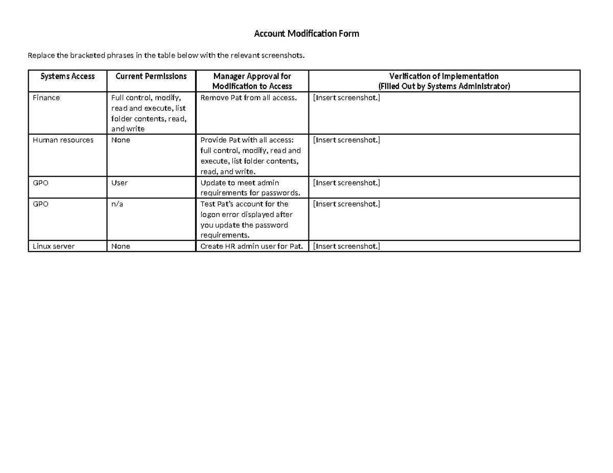 Account Modification Form - Account Modification Form Replace the ...