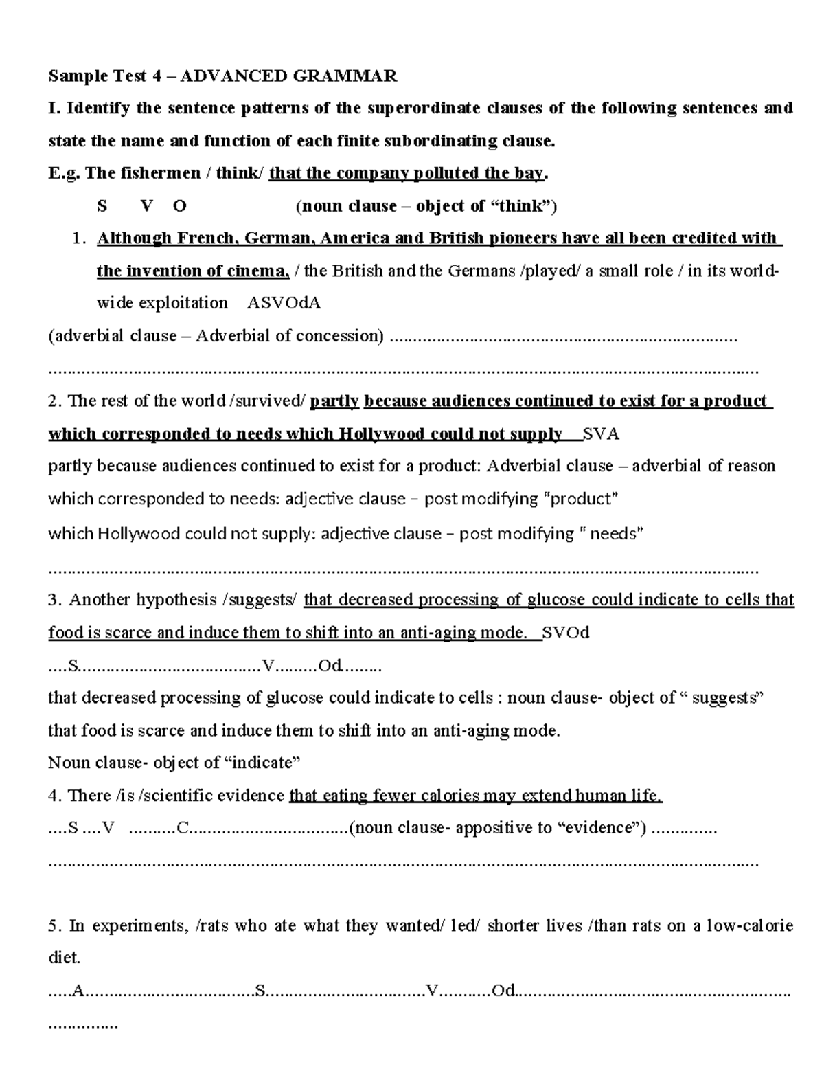 Revised Title: Sample Test 4 - Summary on Advanced Grammar Structures ...