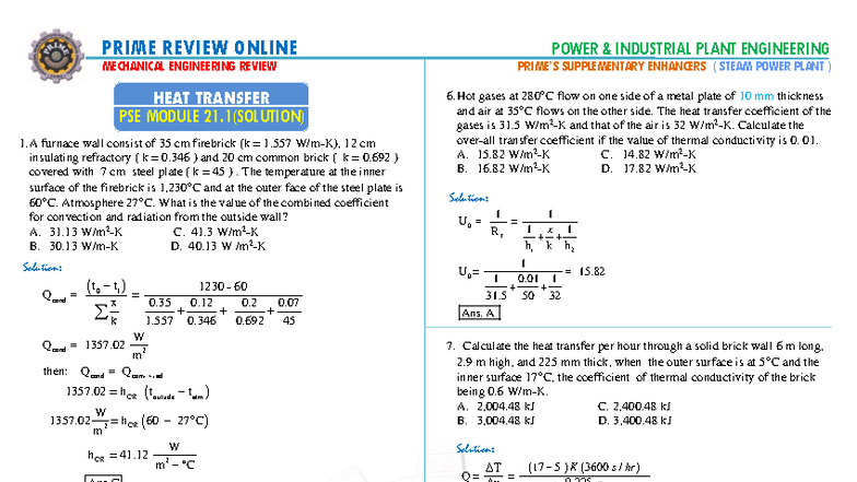 Heat Transfer Sample Problems - PSE MODULE 21.1 (STEAM POWER PLANT) - Studocu
