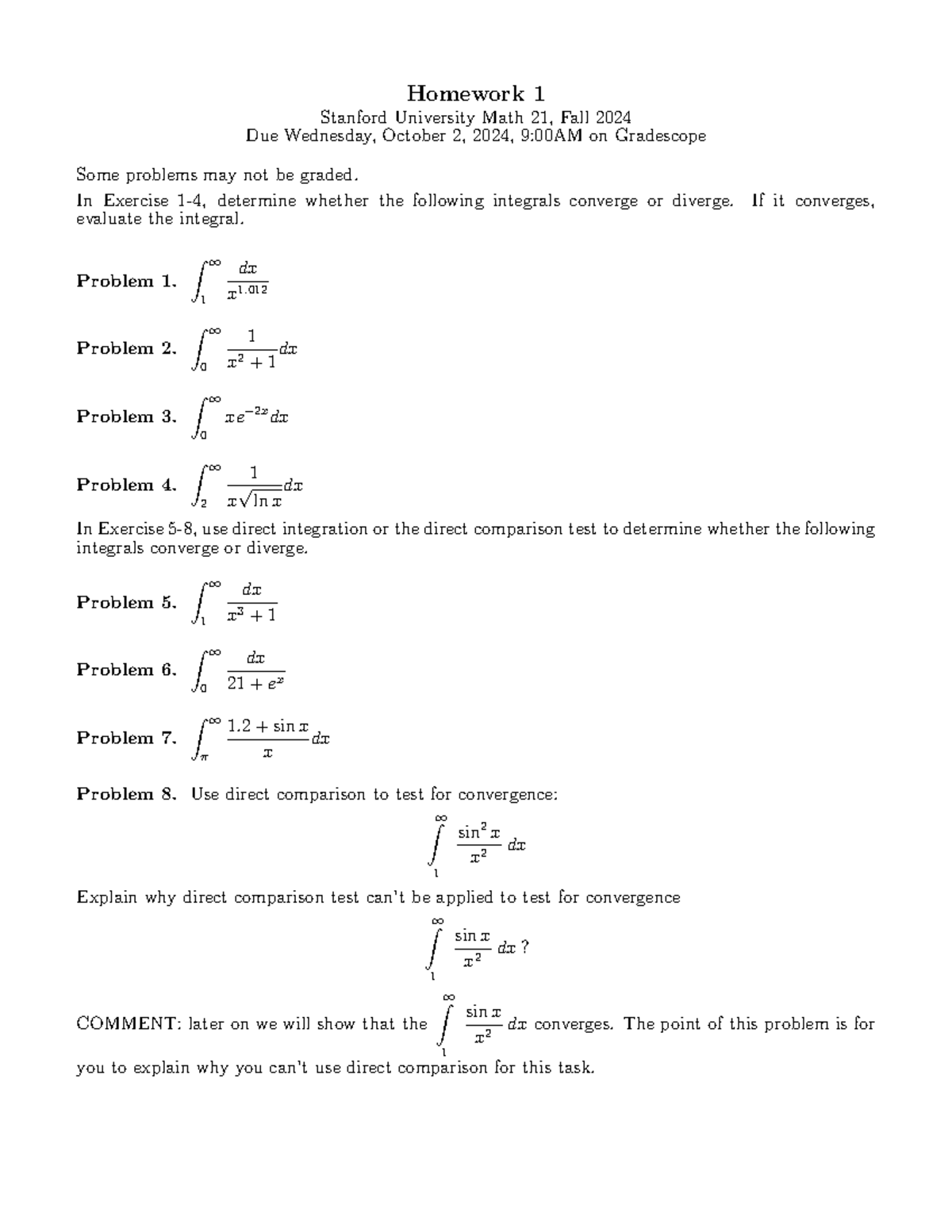 Hw1 - hui - Homework 1 Stanford University Math 21, Fall 2024 Due ...