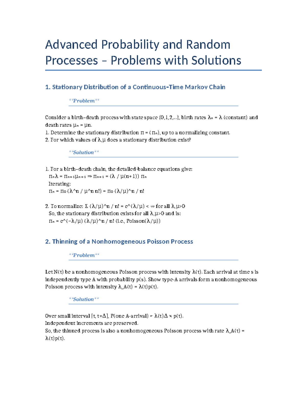 Advanced Probability (AP 301) Problems & Solutions: Markov Chains ...