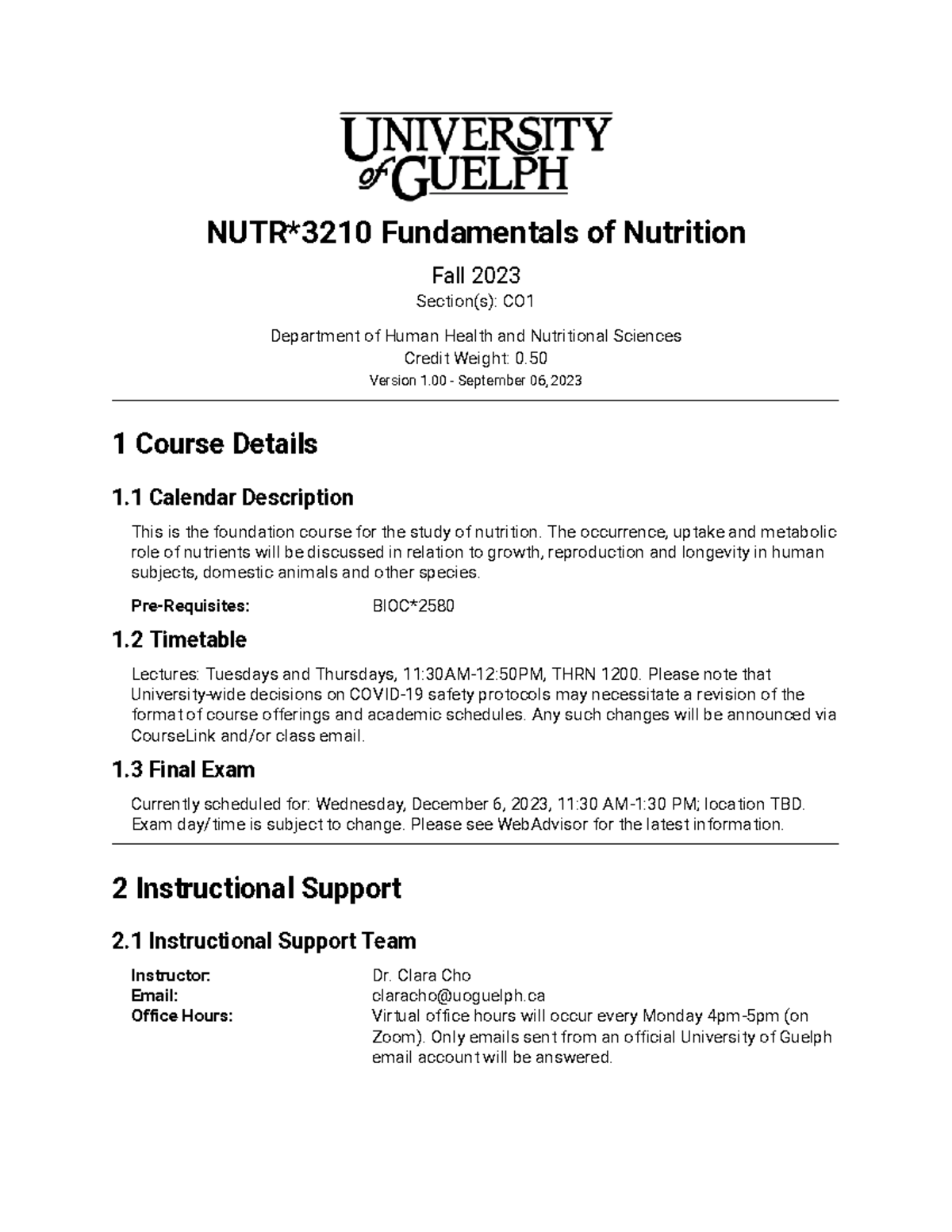 NUTR 3210 Fundamentals of Nutrition Syllabus - Fall 2023 Edition - Studocu