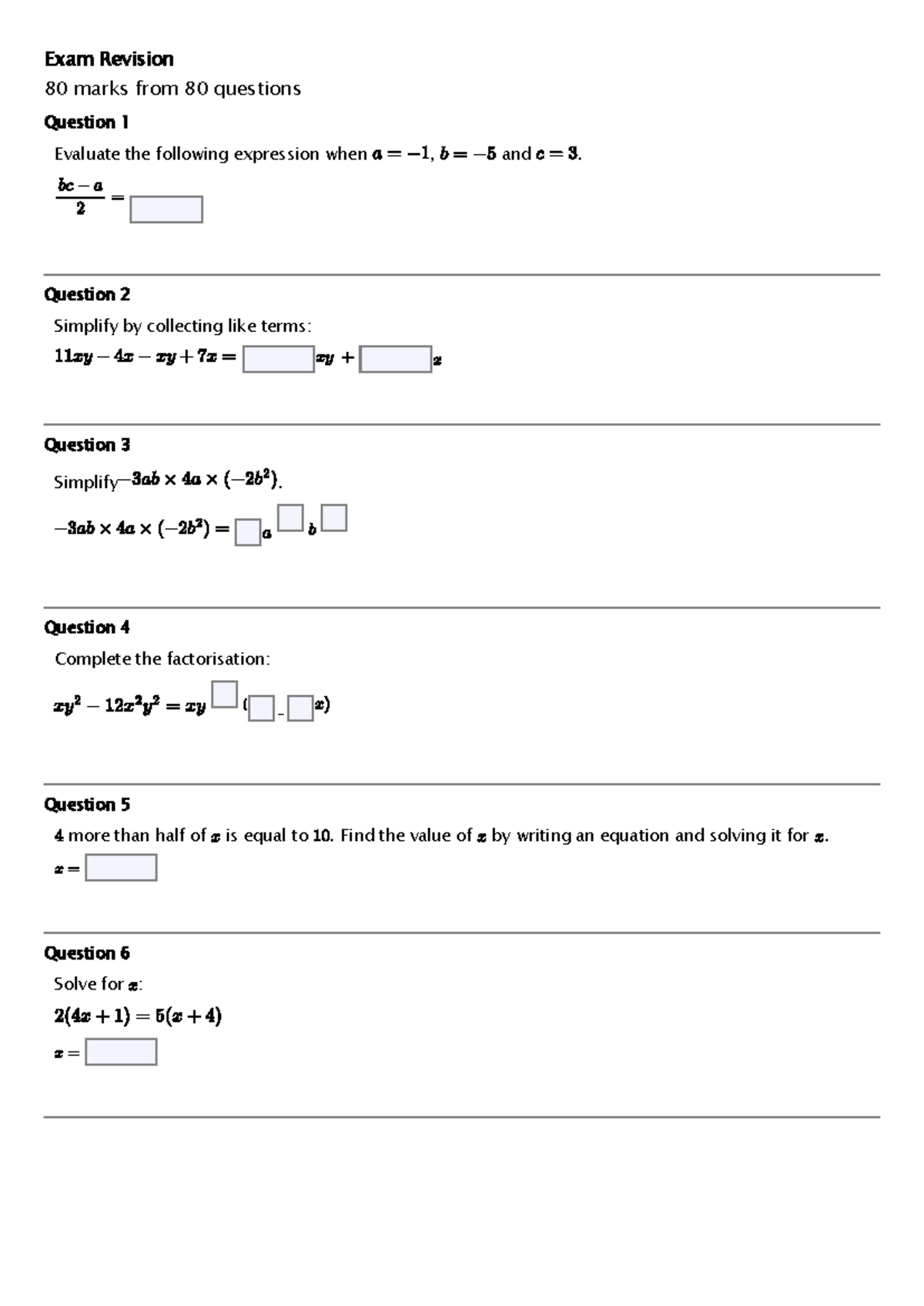 Exam Revision: Maths Practice Material for 80 Marks Exam - Studocu