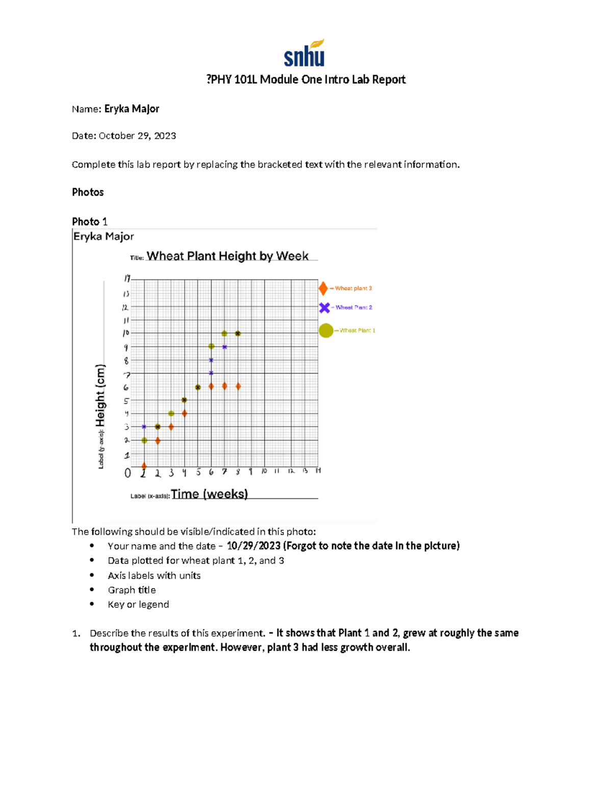 PHY 101L M1 Intro to Graphing Lab Report - Studocu