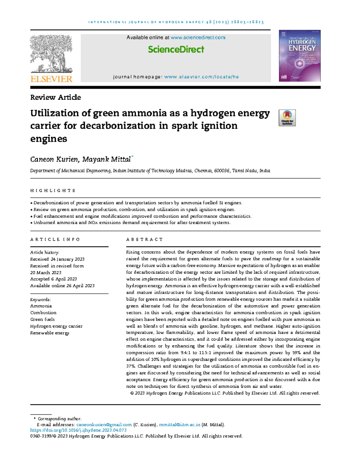 Utilization of Green Ammonia as a Hydrogen Energy Carrier in SI Engines ...