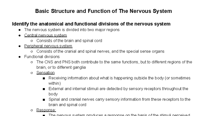 KAAP220 Chapter 12: Overview of Nervous Tissue Structure & Function - Studocu