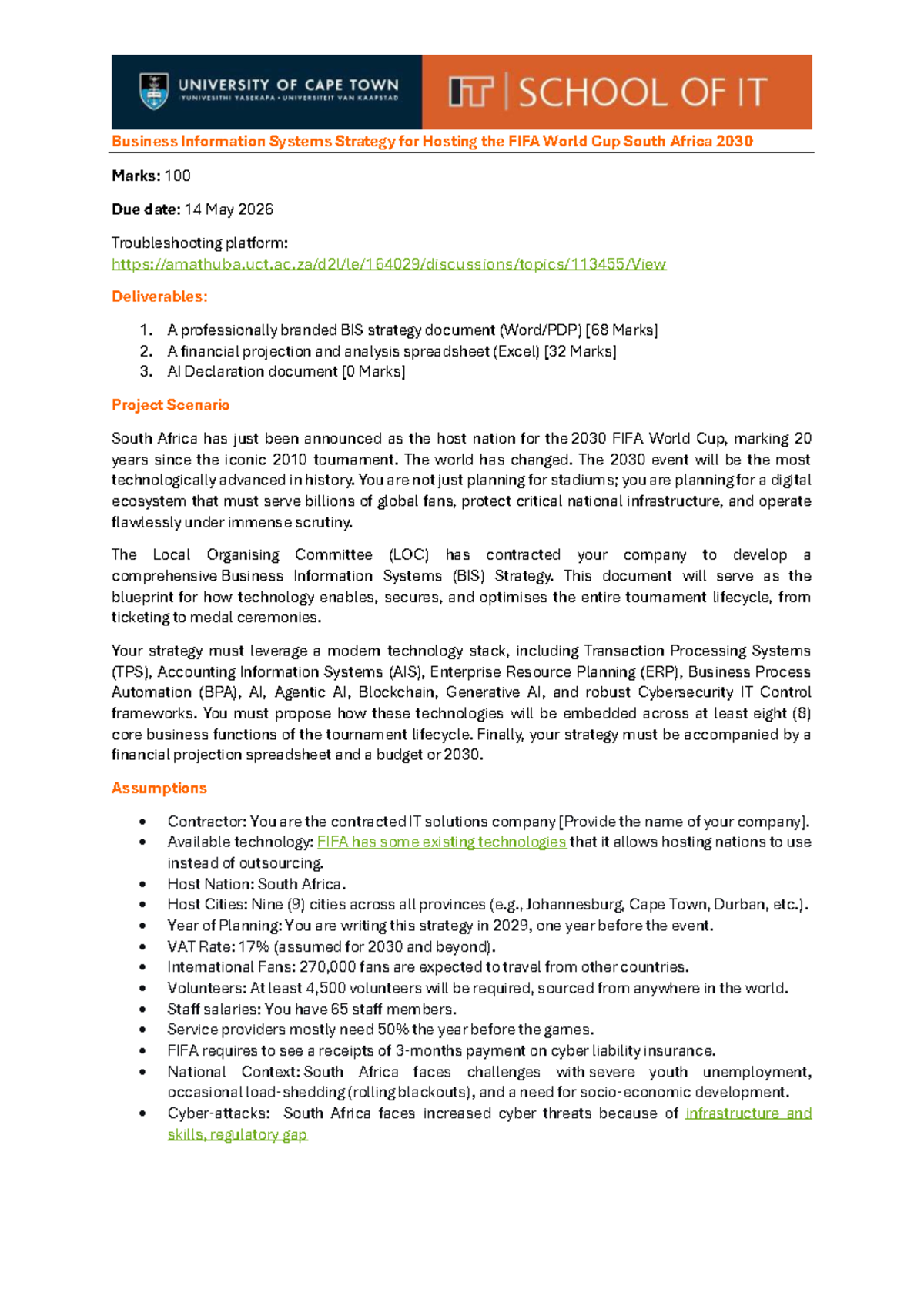 BIS Strategy for Hosting FIFA World Cup 2030 in South Africa - Studocu