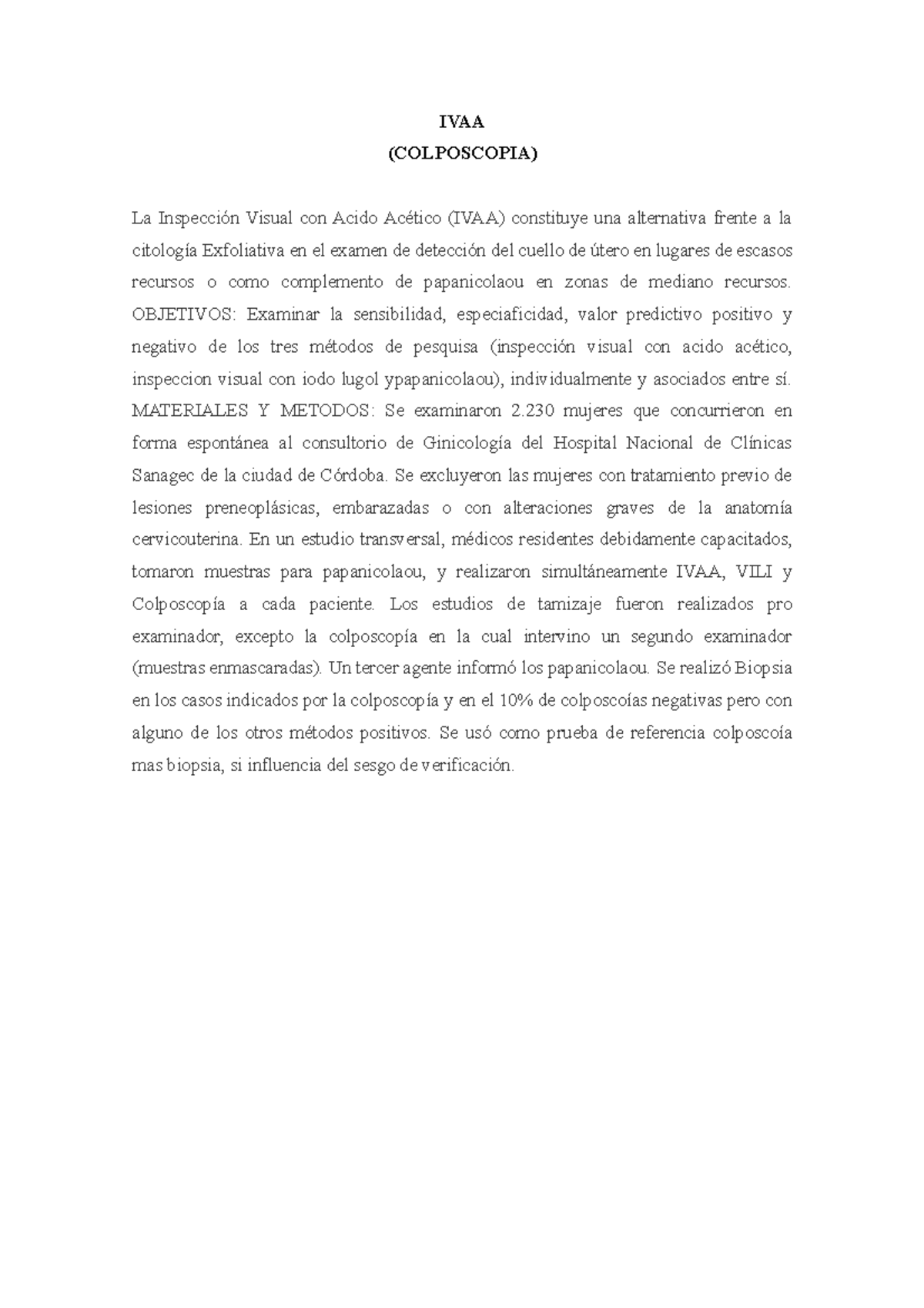 IVAA - Inspección Visual con Ácido Acético: Un Método de Detección ...