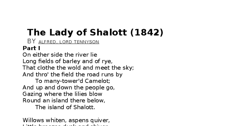3. The Lady of Shalott 1842 - The Lady of Shalott (1842) BY ALFR ED ...