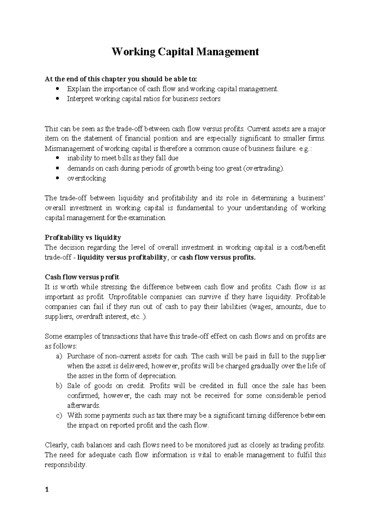 Working Capital Management: Key Concepts and Ratios Analysis - Studocu