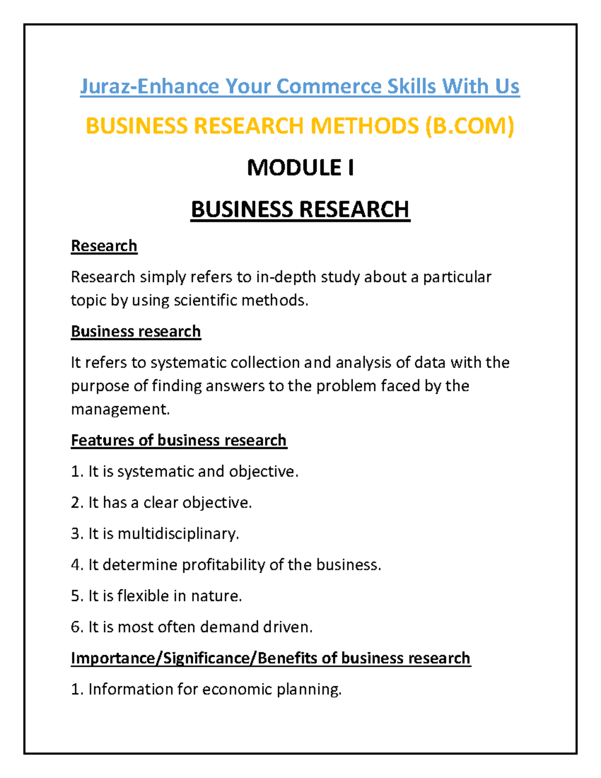 Business Research Methods (B.COM) Full Module Overview - Studocu