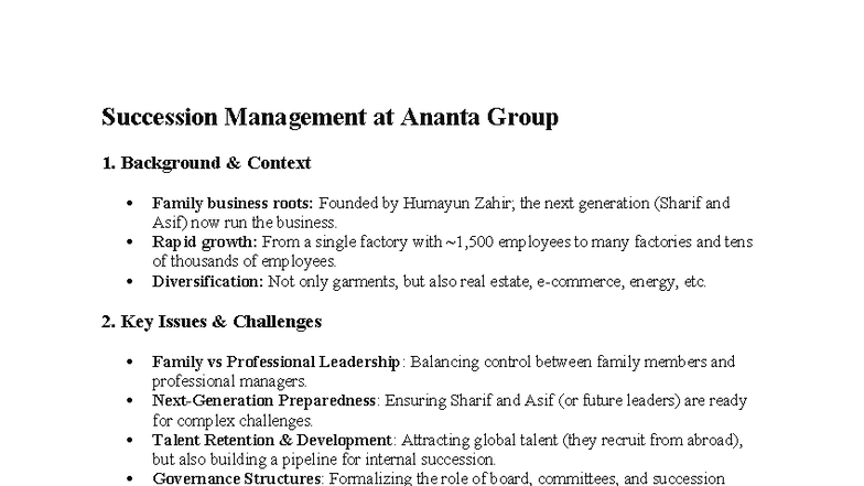 Succession Management Strategies for Ananta Group: Key Insights and ...