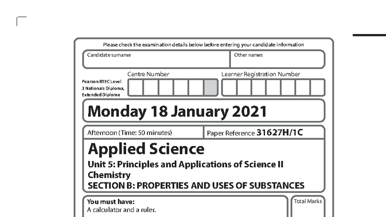 2021 Jan BTEC Level 3 Applied Science Unit 5 Exam Practice Questions ...