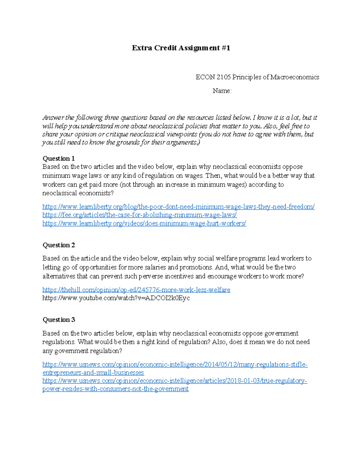 Extra Credit 1 (1) - Extra Credit Assignment ECON 2105 Principles of ...