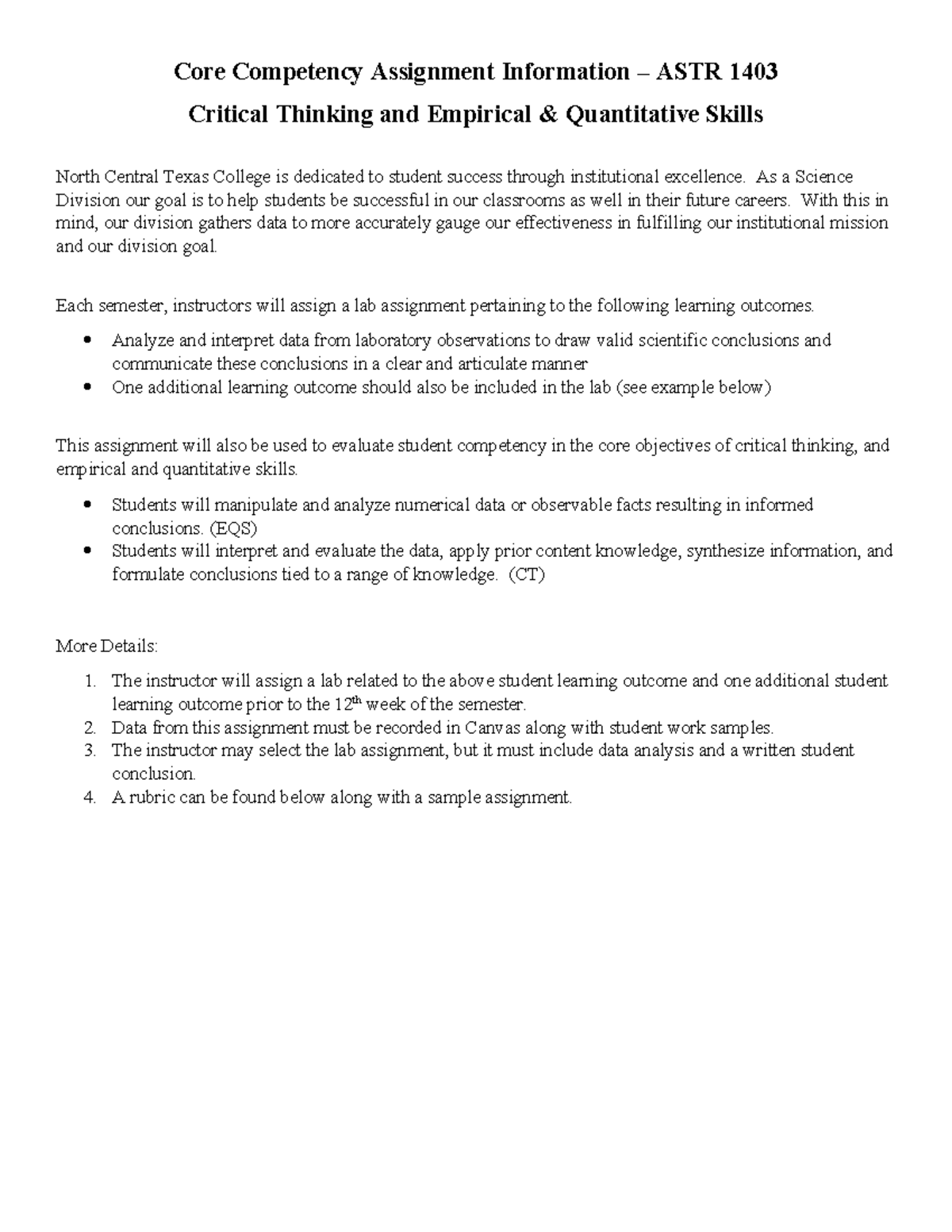 ASTR 1403 Core Competency Assignment: Critical Thinking & EQS Insights - Studocu