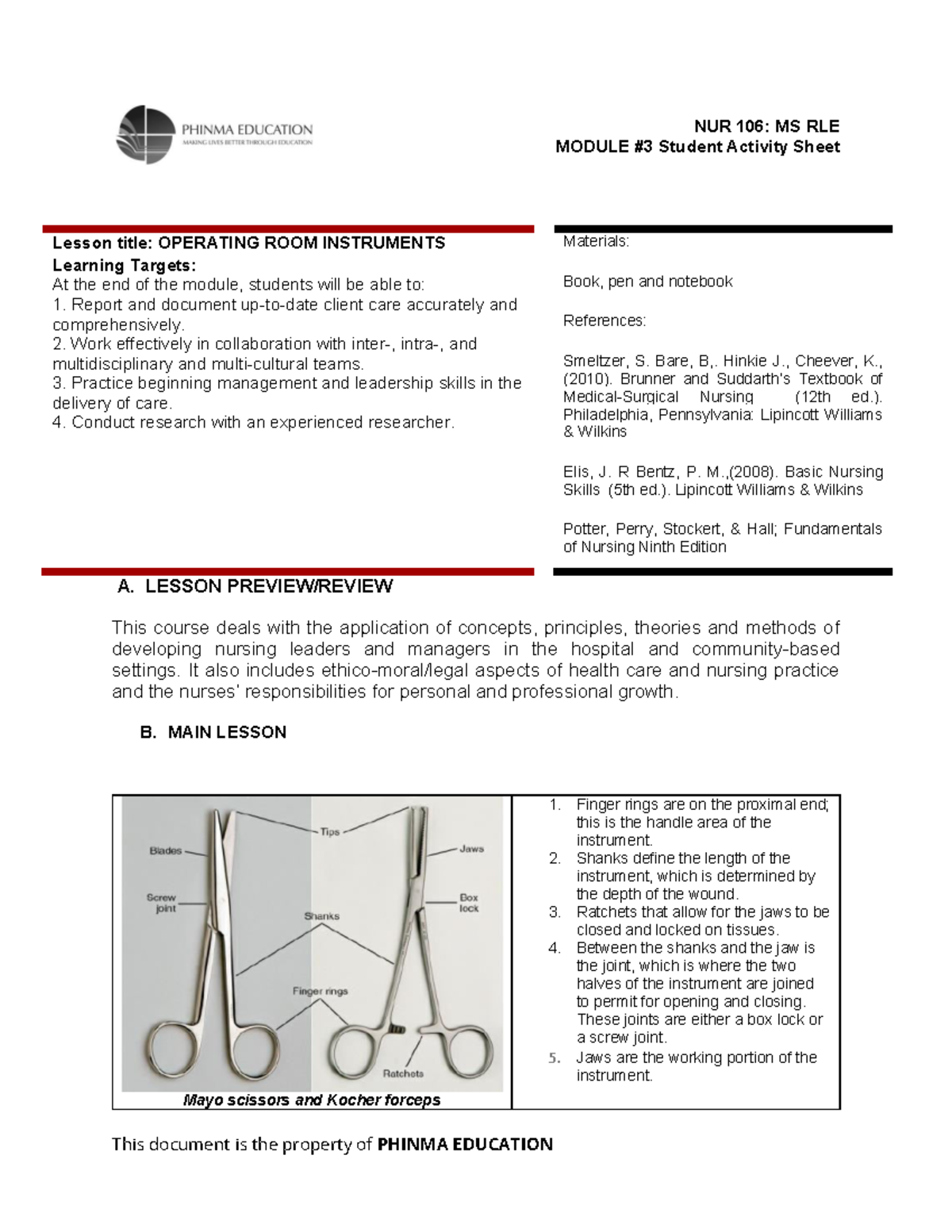 NUR106 - Lesson 3: Operating Room Instruments Overview - Studocu