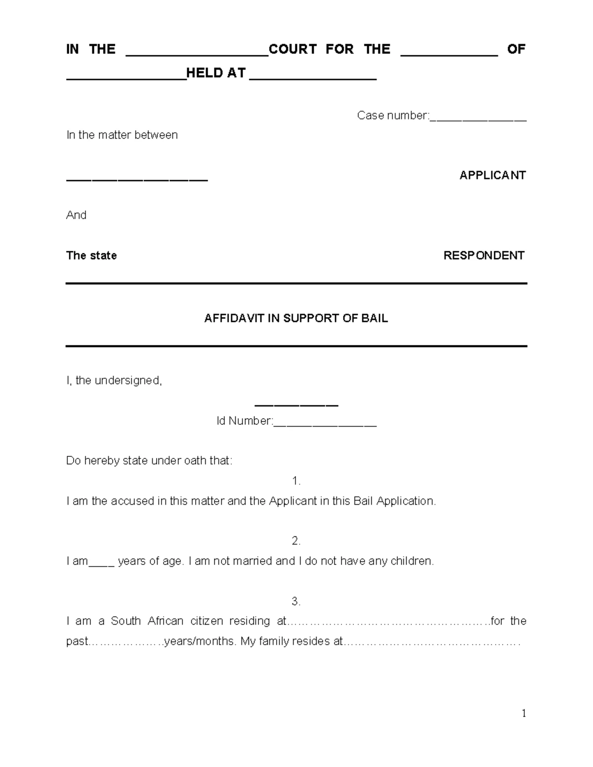 Bail Affidavit Submission - Schedule 5 for Case No: [Insert Case No ...