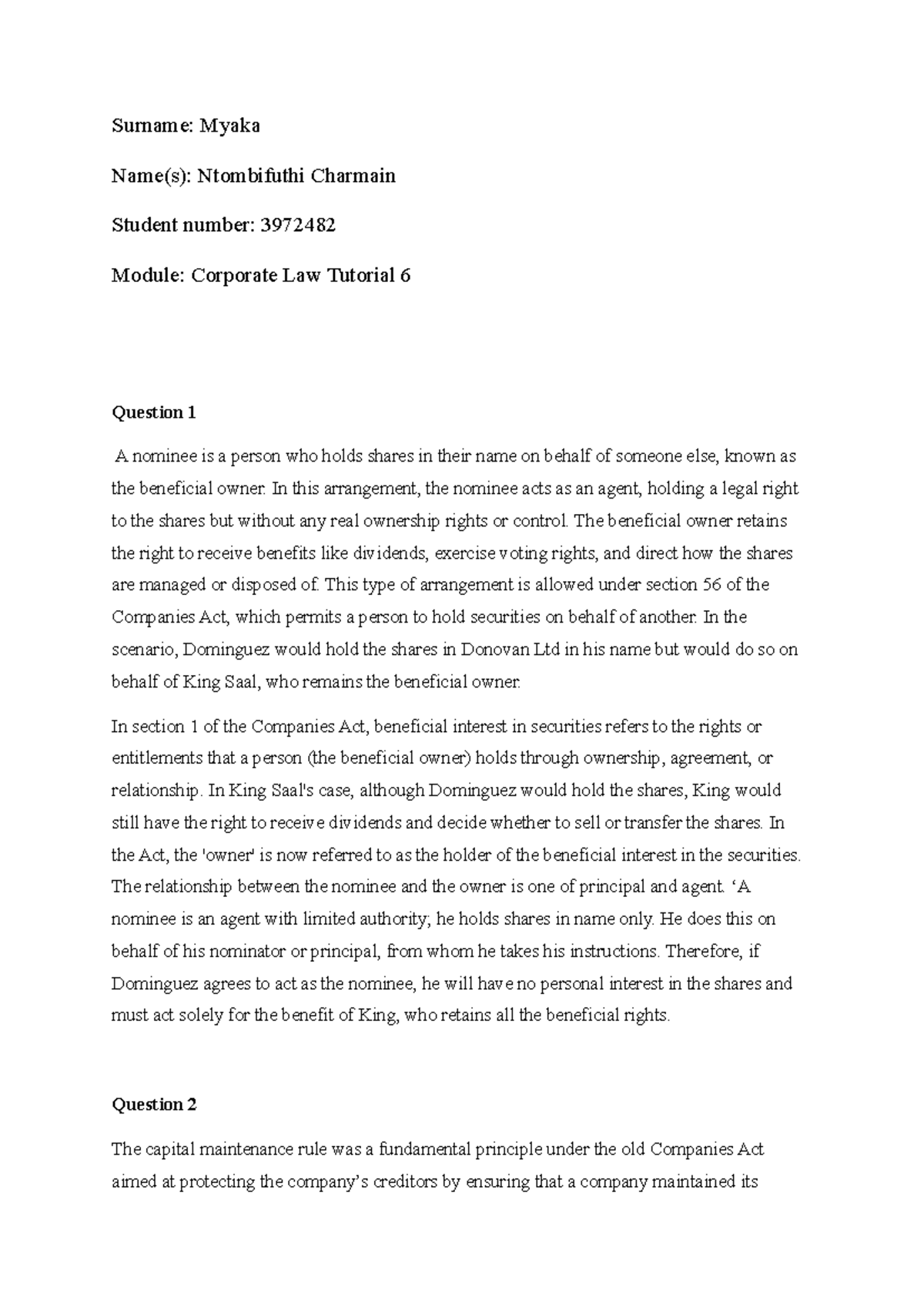 Corporate Law Tutorial 6: Nominee Shares & Capital Maintenance Rule ...