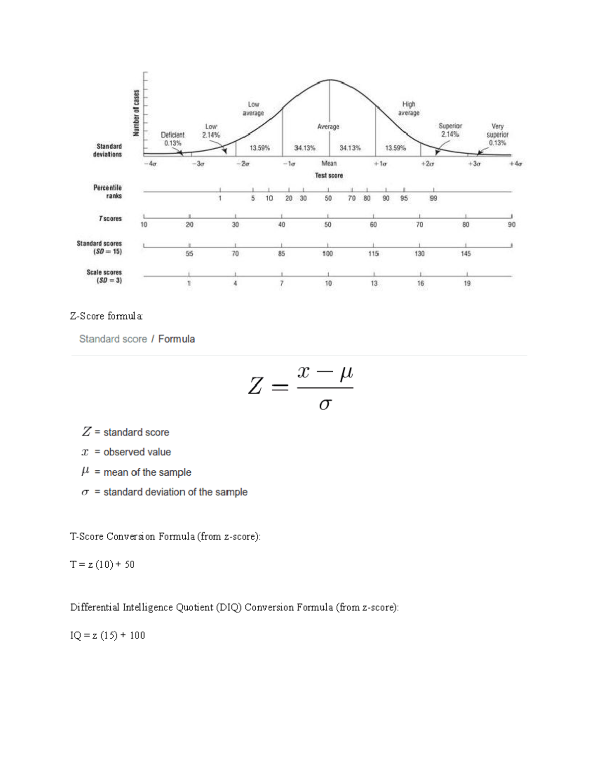 The Bell Curve Sample - General Psychology - Z-Score formula: T-Score ...