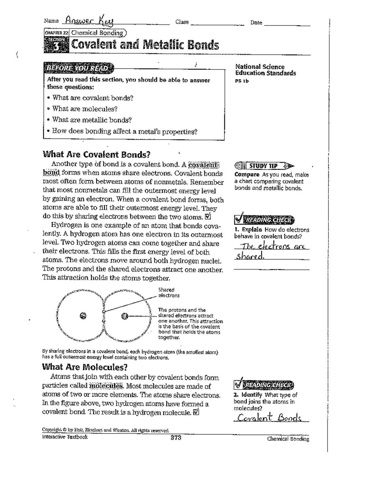 Covalent and Metallic Bonds Answer Key - Chapter 22 Study Guide - Studocu