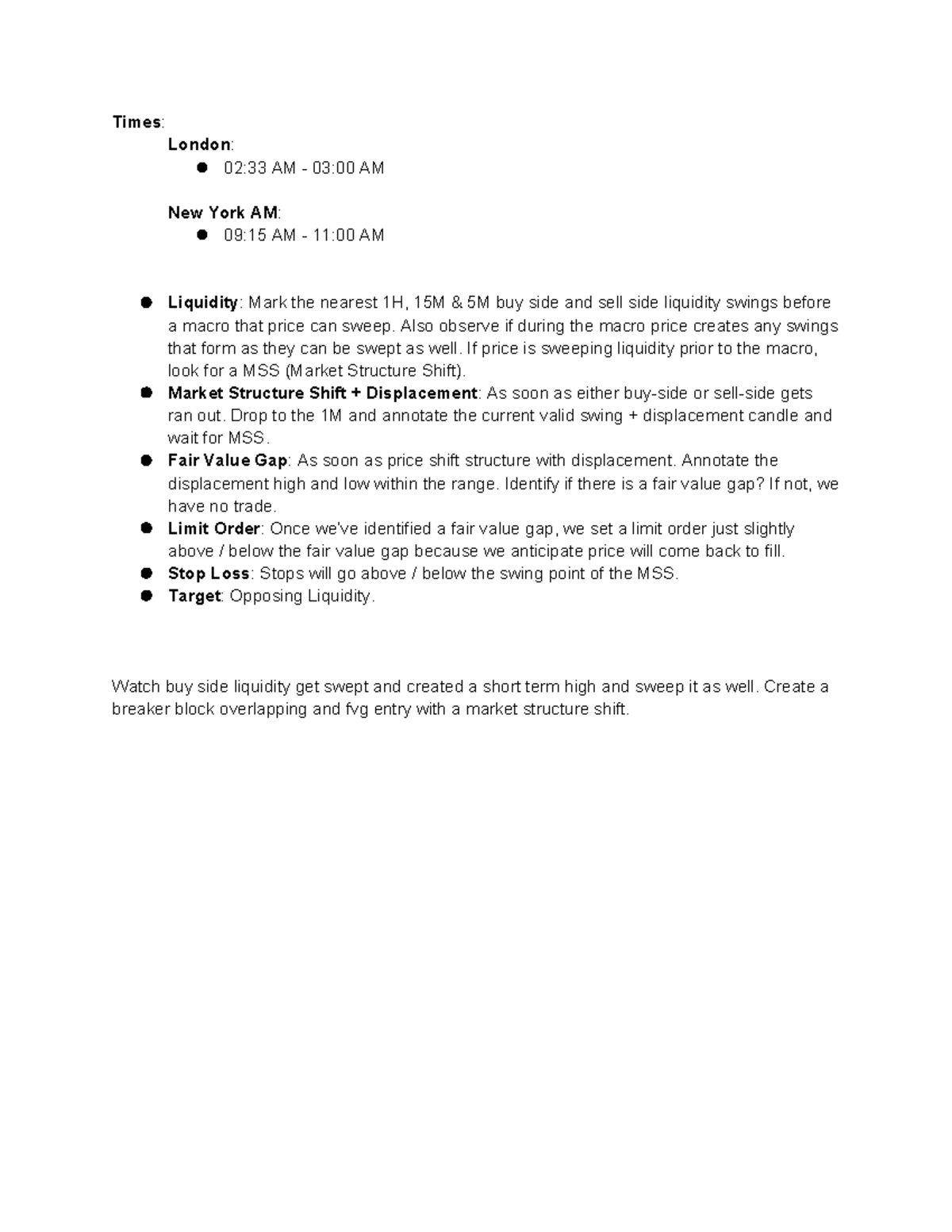 ICT 2022 Model Checklist for Liquidity and Market Structure Analysis ...