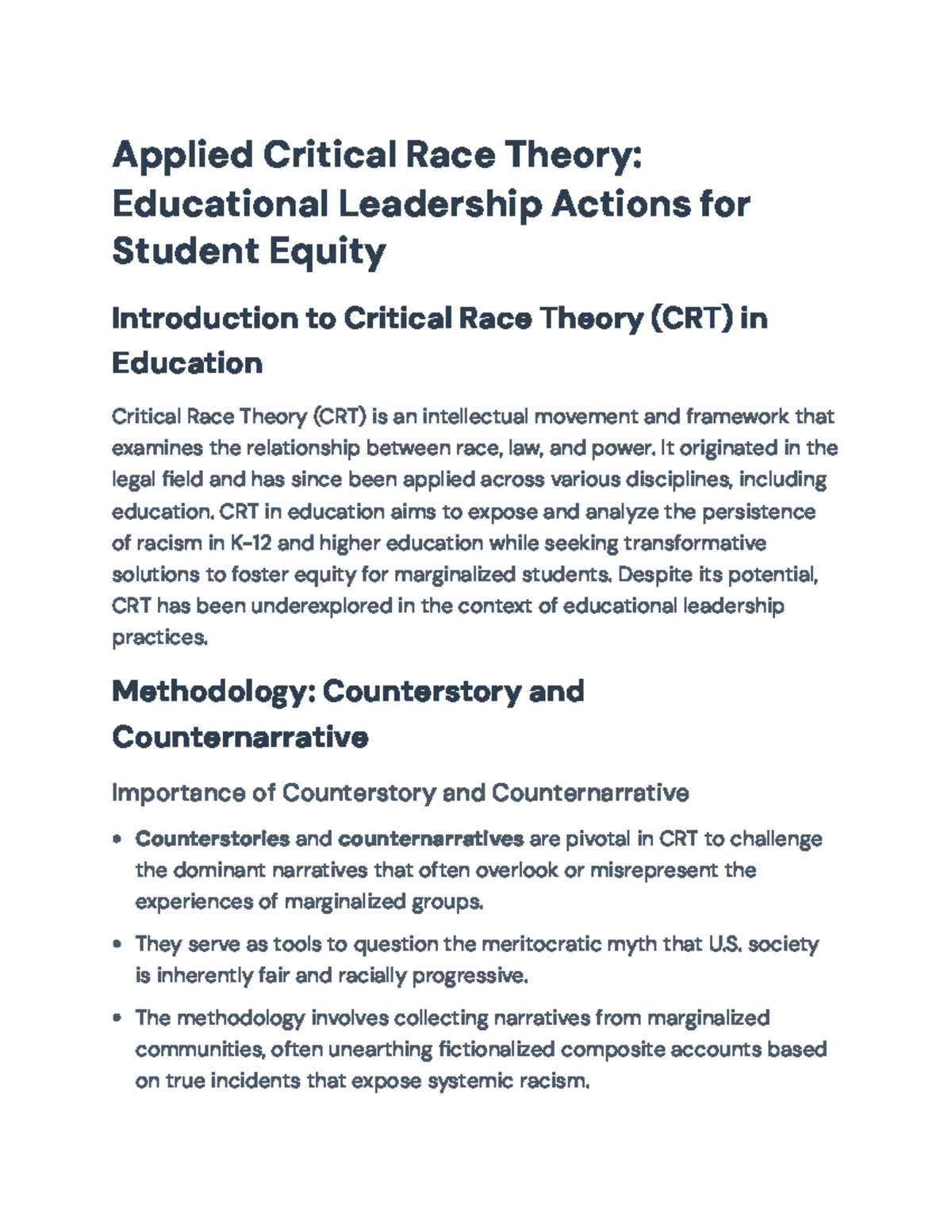 Applied Critical Race Theory (CRT) in Educational Leadership for Equity ...